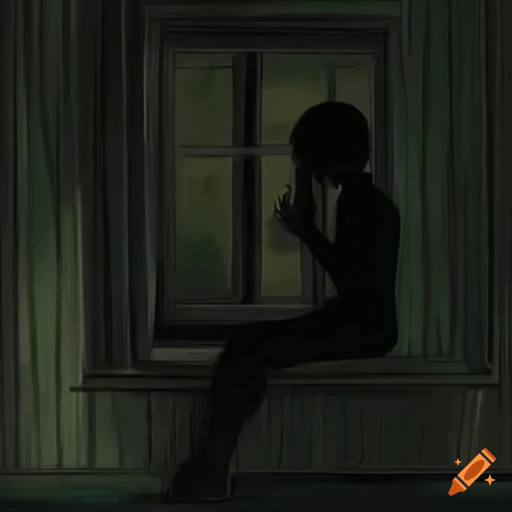 A picture of a black silhouette of an anime character sitting in front ...