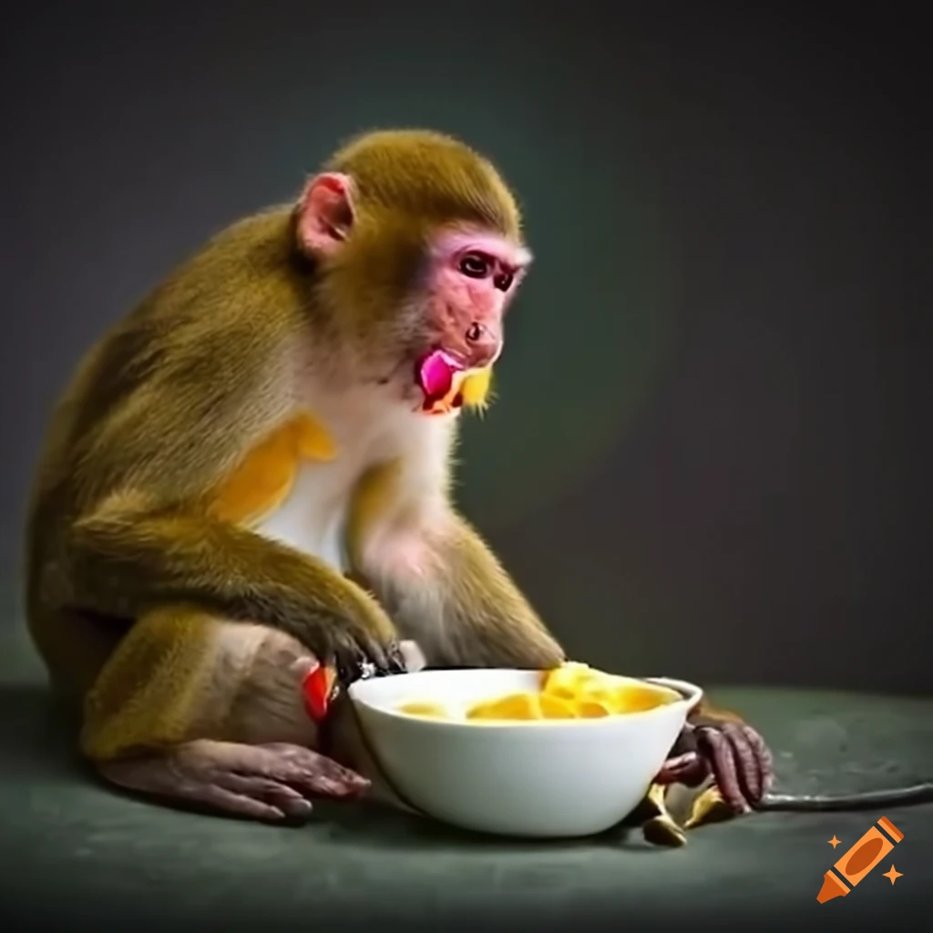 Space monkey eating a bowl of cheese on Craiyon
