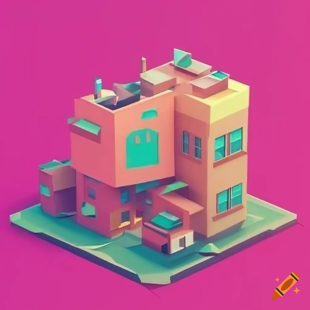 Low poly city buildings road lofi chill colors flat