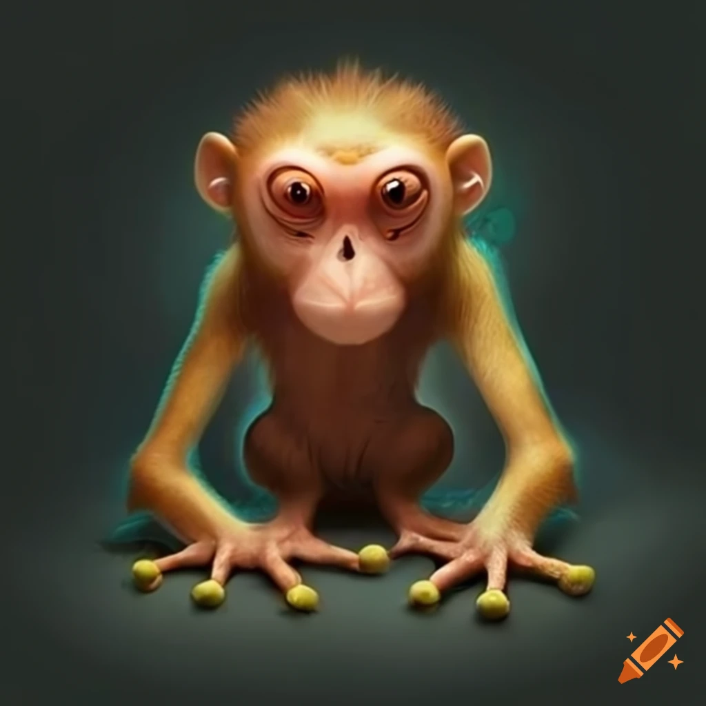 A whimsical hybrid creature inspired in both monkeys and frogs on Craiyon