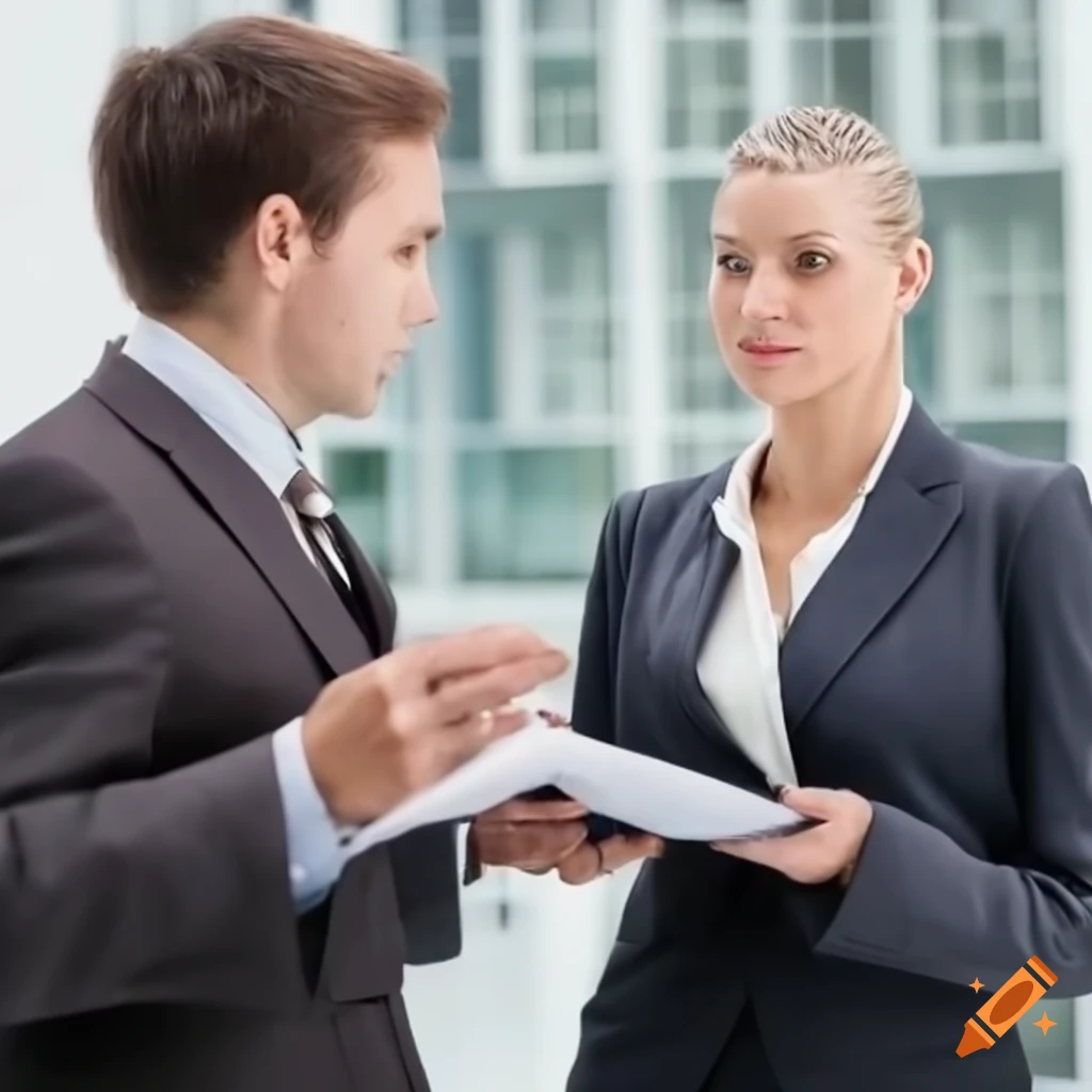 Business negotiation between two professionals in a corporate setting ...