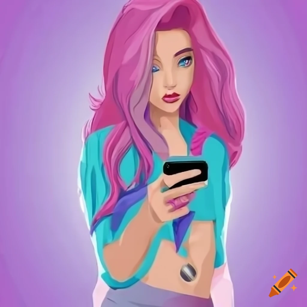 Seraphine kda posing with phone on Craiyon