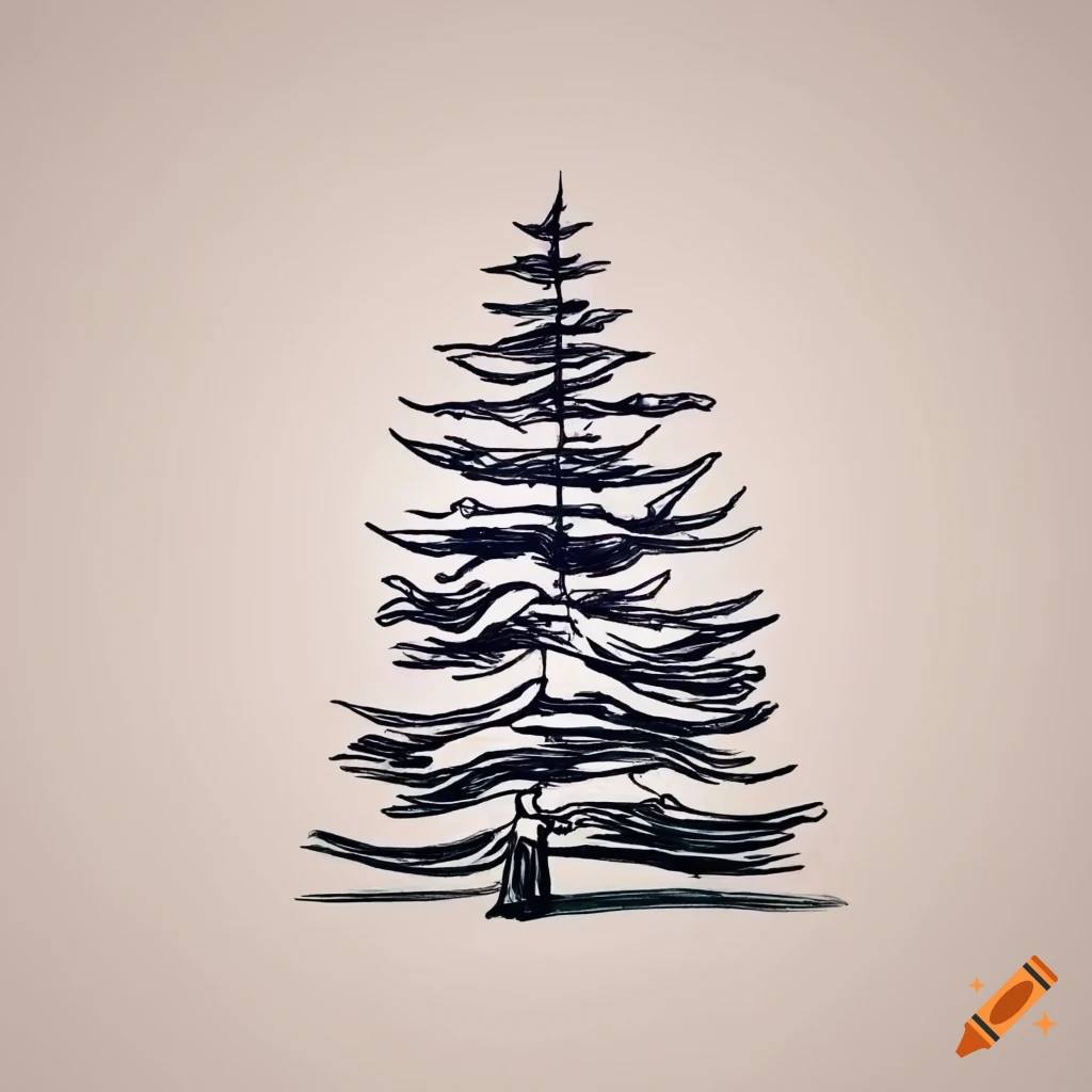 Pine trees single line drawing surrealism on Craiyon