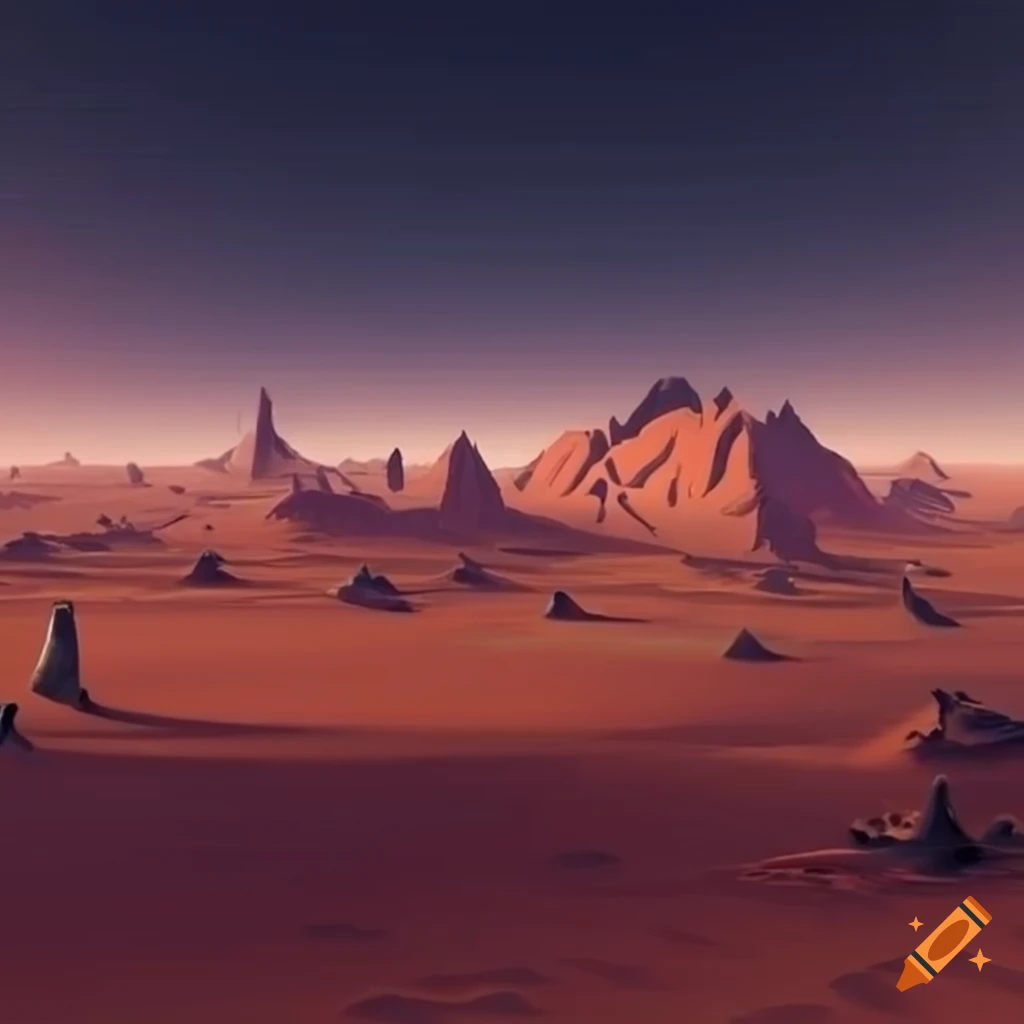 A sci-fi desert planet landscape on Craiyon
