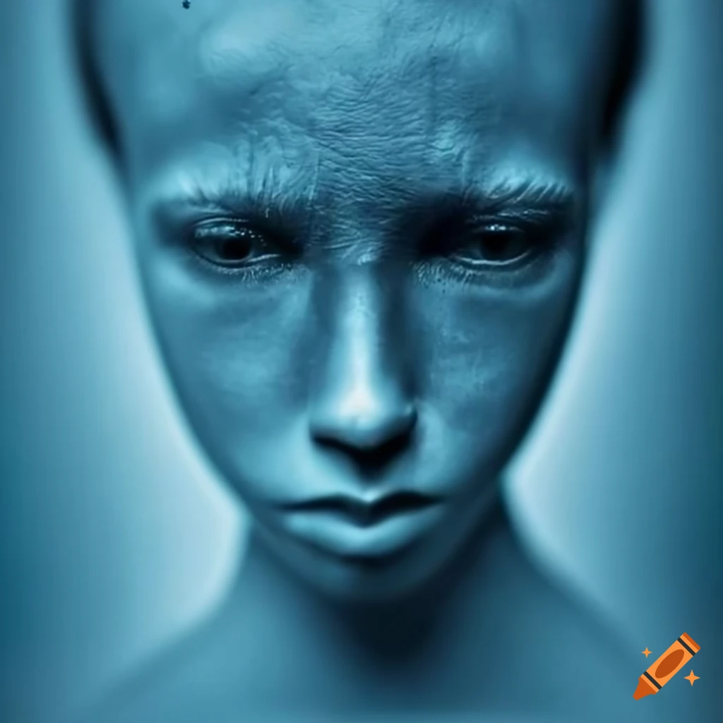 Human with 6 arms whose head is made of dragonfly eyes soft light ...