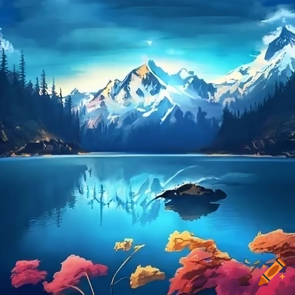 Peaceful mountain lake on Craiyon