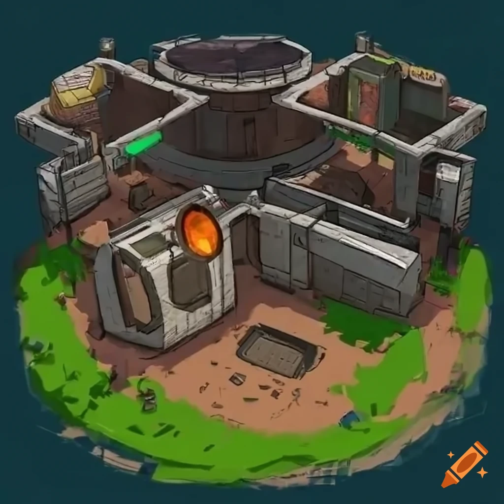 A makeshift survival base in a crash-landed escape pod, view from the ...