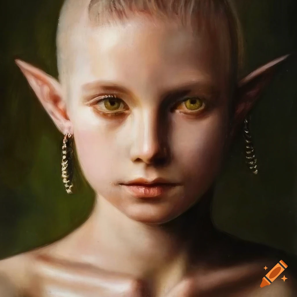 An oil portrait of young Dagoth Ur with pale skin and yellow eyes and ...