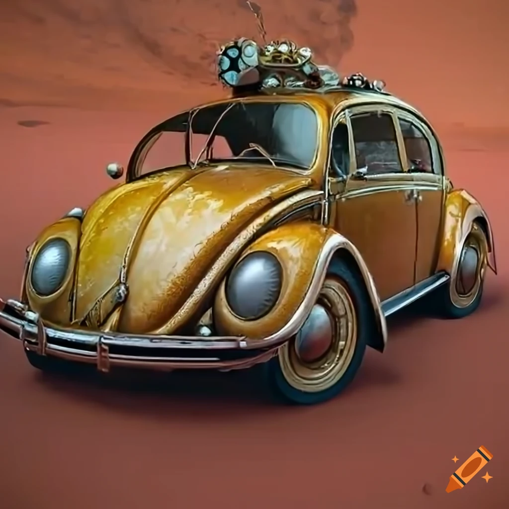 8k, Hyper Realism, Hyper Realistic, 3D, Steampunk Yellow VW Beetle as a ...