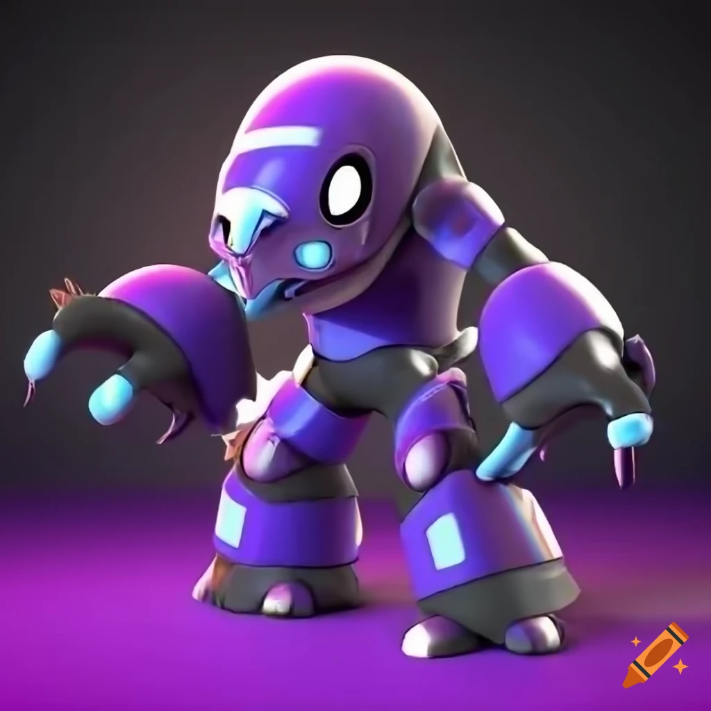 A rhinoceros beetle megaman enemy. purple blue black. 3d render on Craiyon