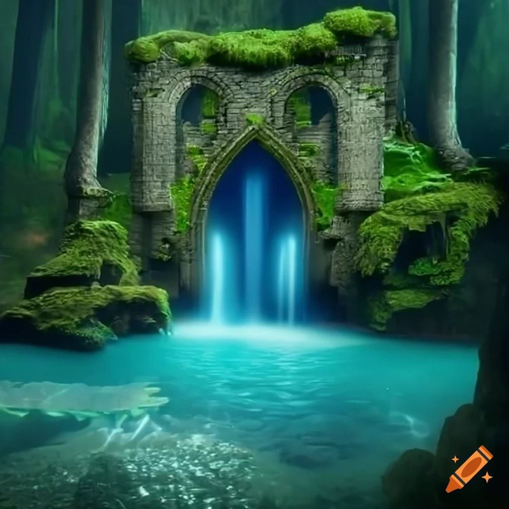 Enchanted Portal opaque to another world inside of a cove, high ...