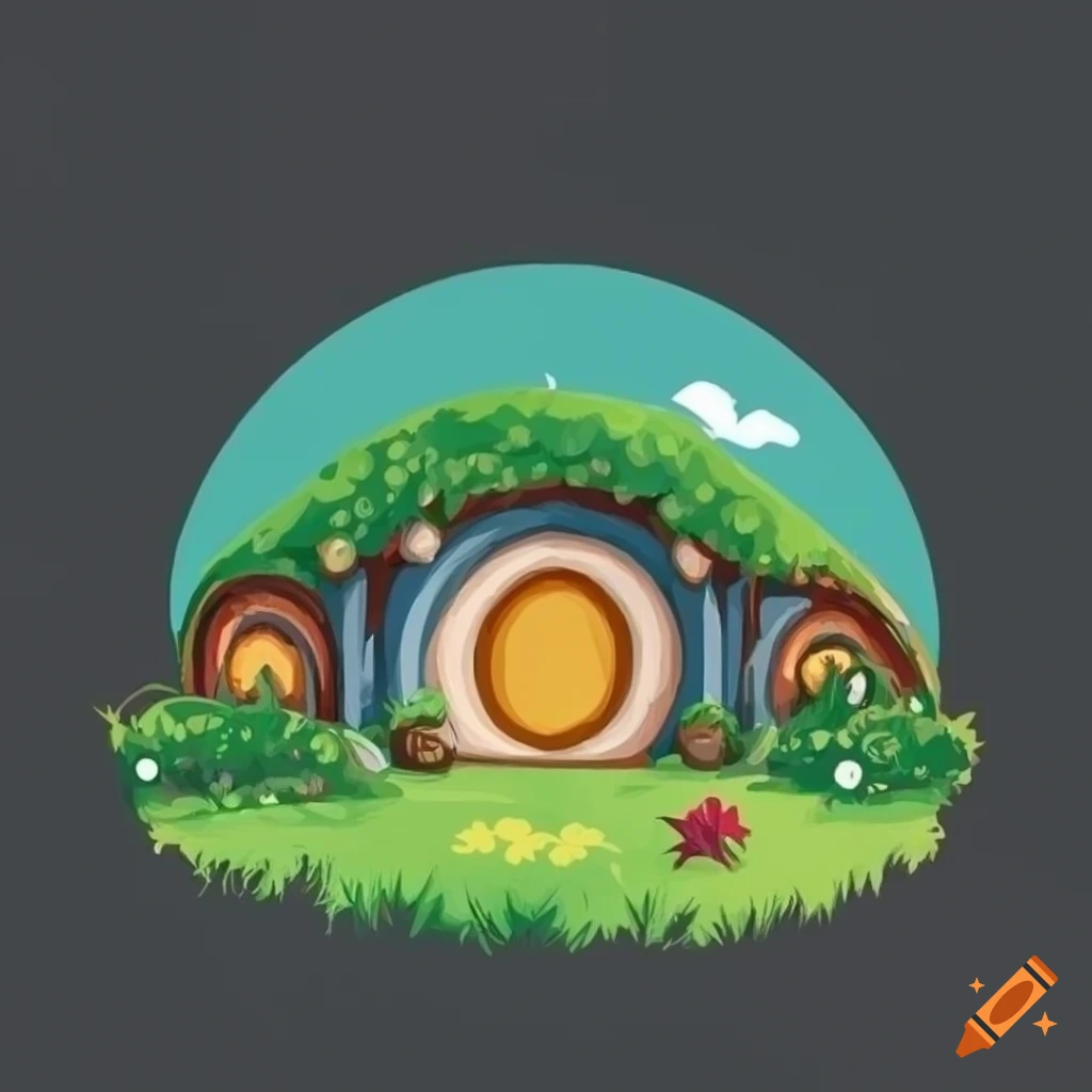 Childish and cute illustration of the shire, hobbiton, black background