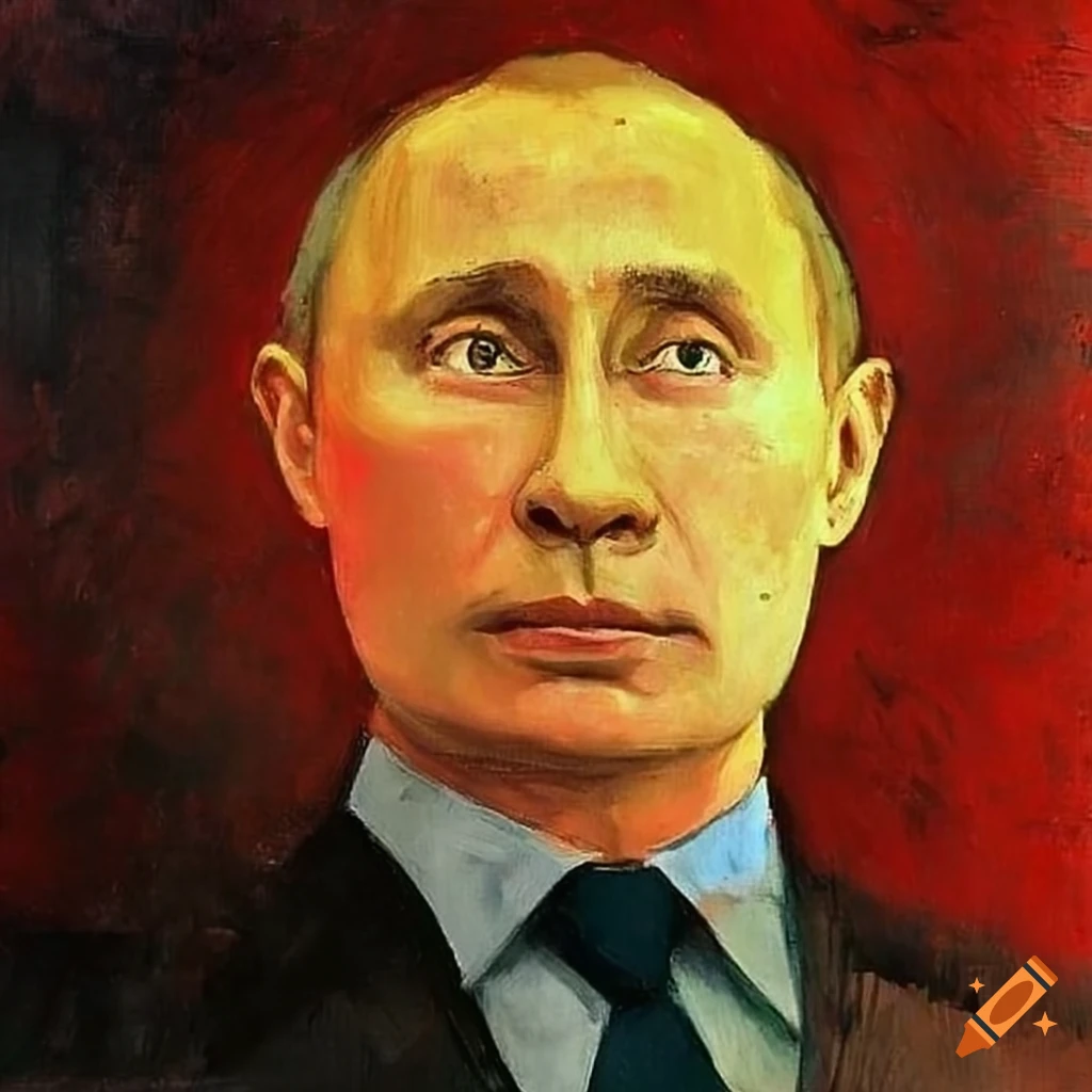 Sad vladimir putin on dystopic red square, painting by paul klee on Craiyon