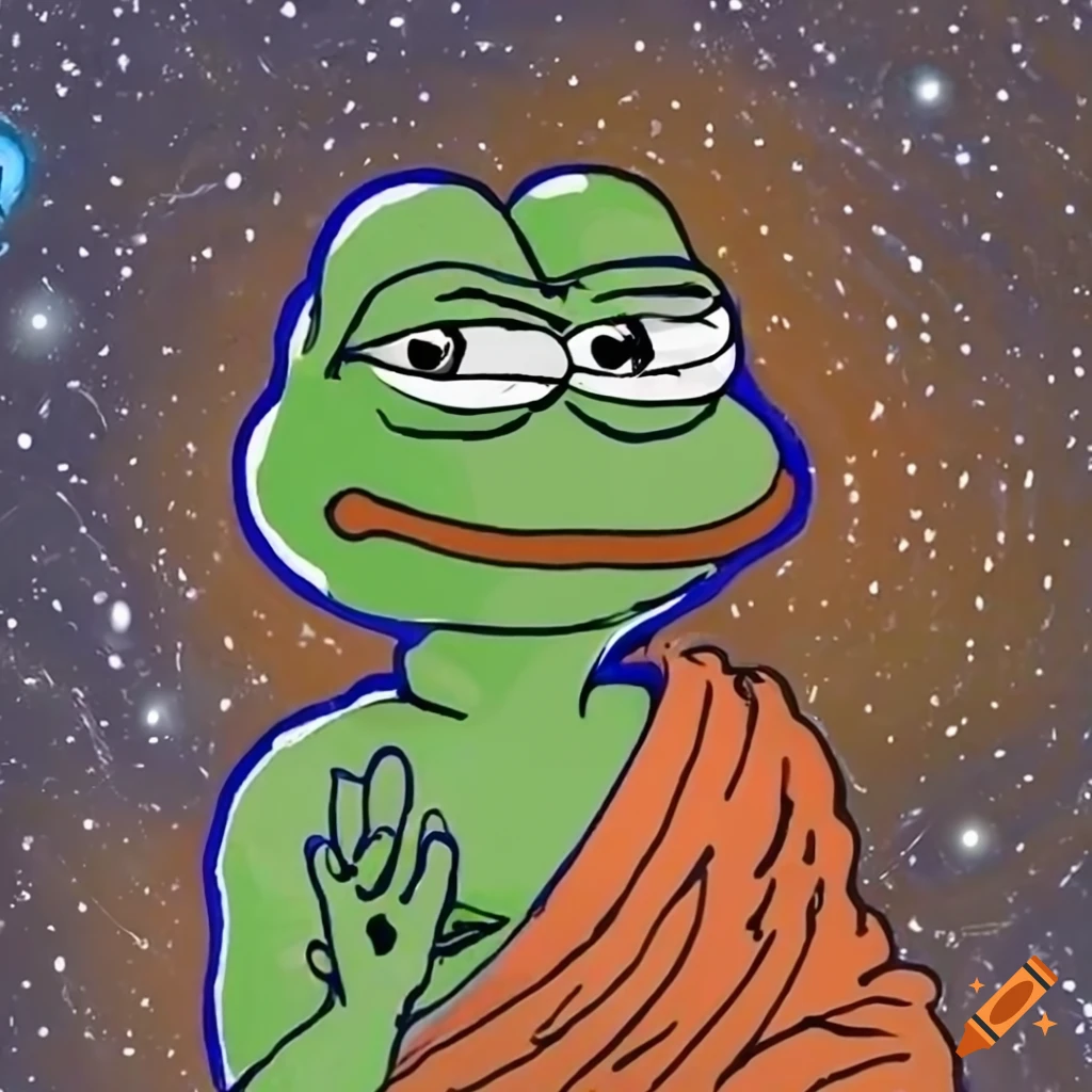 Orange buddhist pepe the frog under the milky way on Craiyon