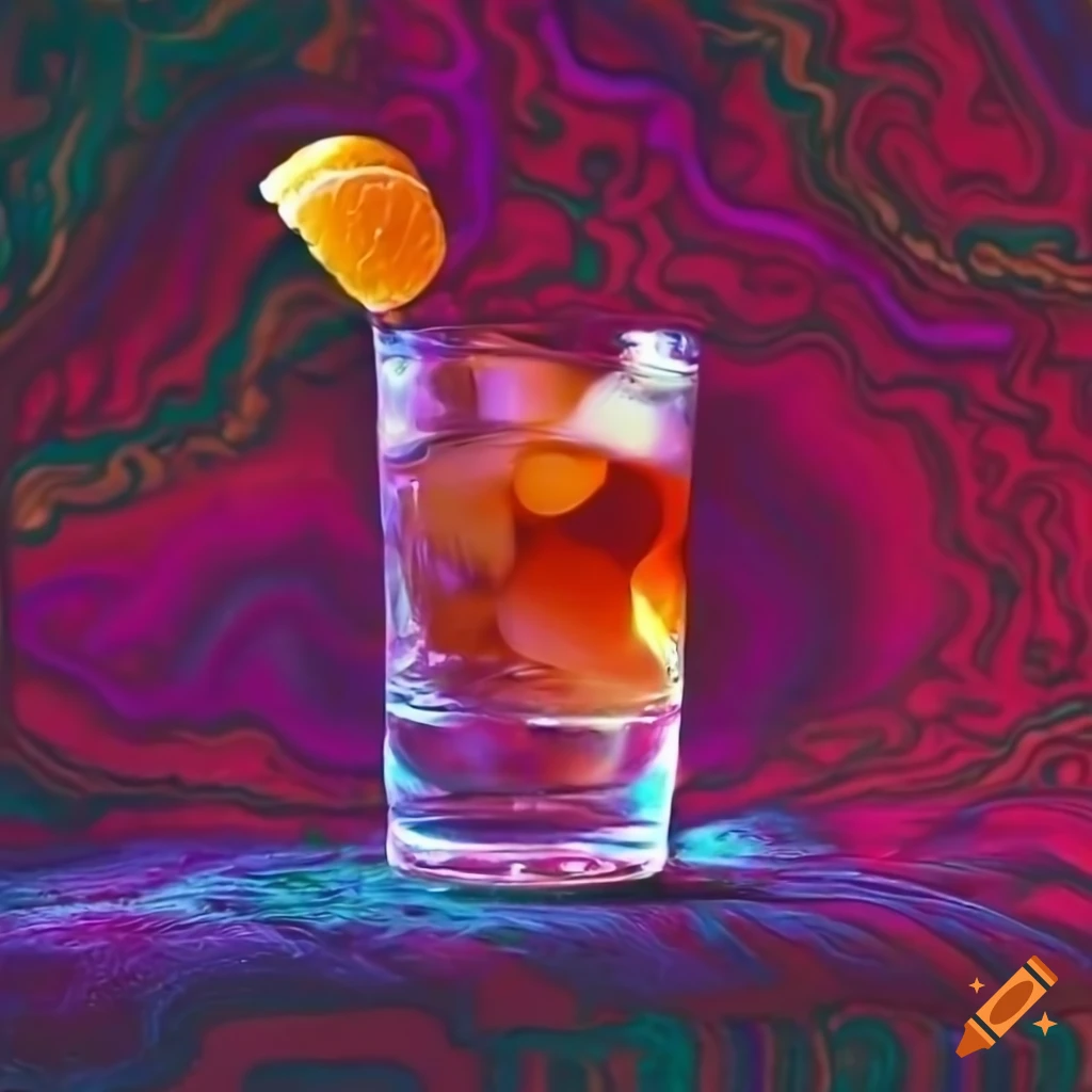 A glass of negroni, psychedelic