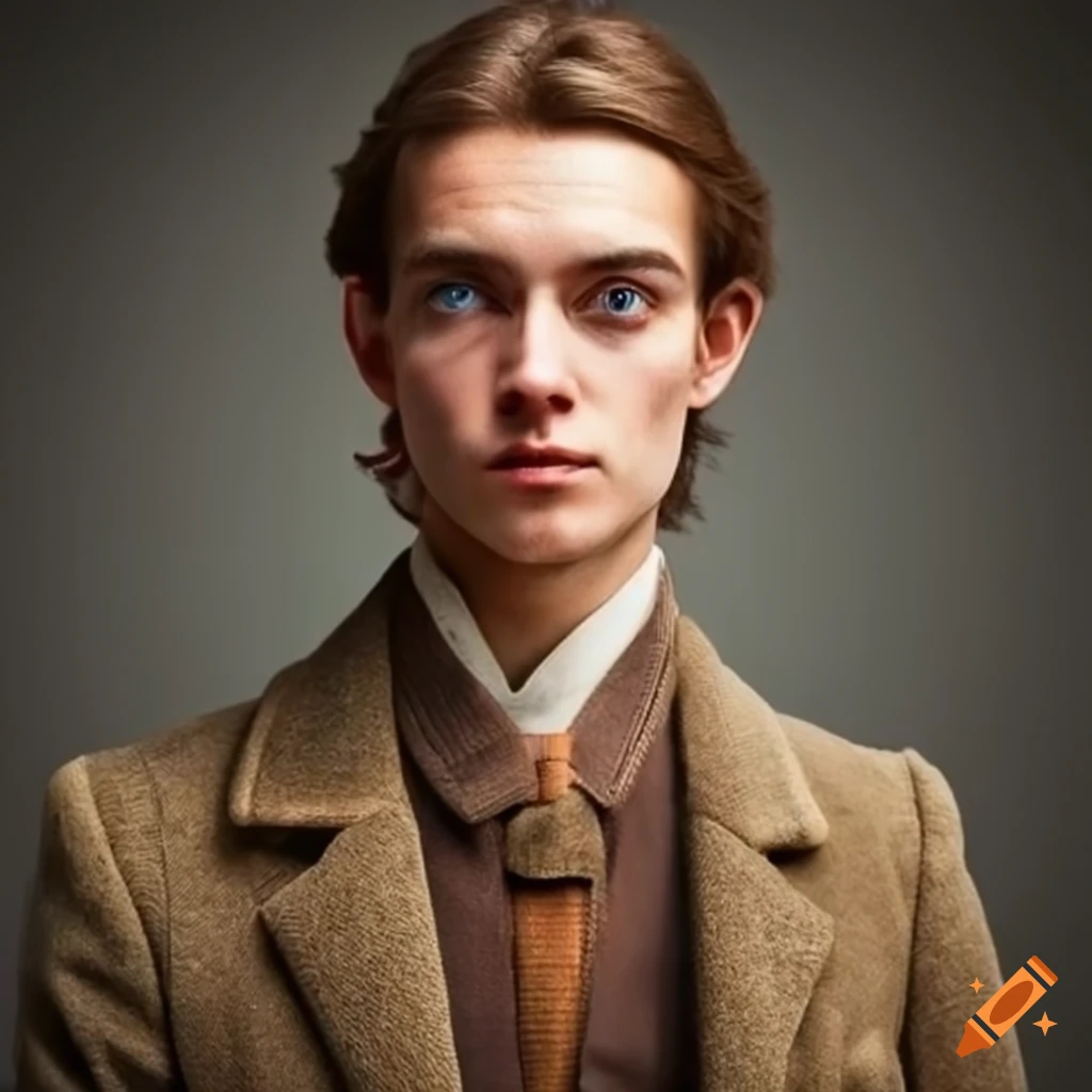 Scholar man with brown hair and blue eyes wearing tweed jacket