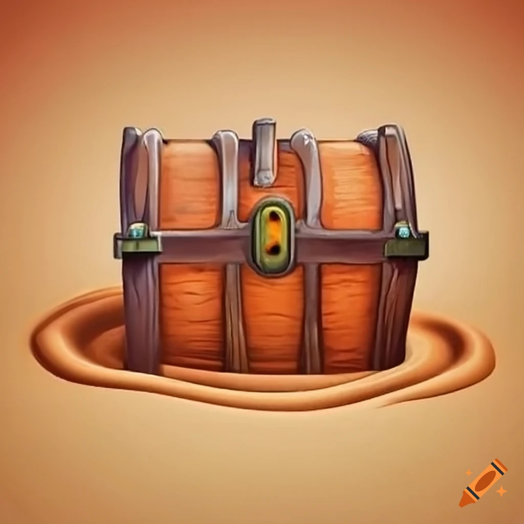 A big old orange chest on sand