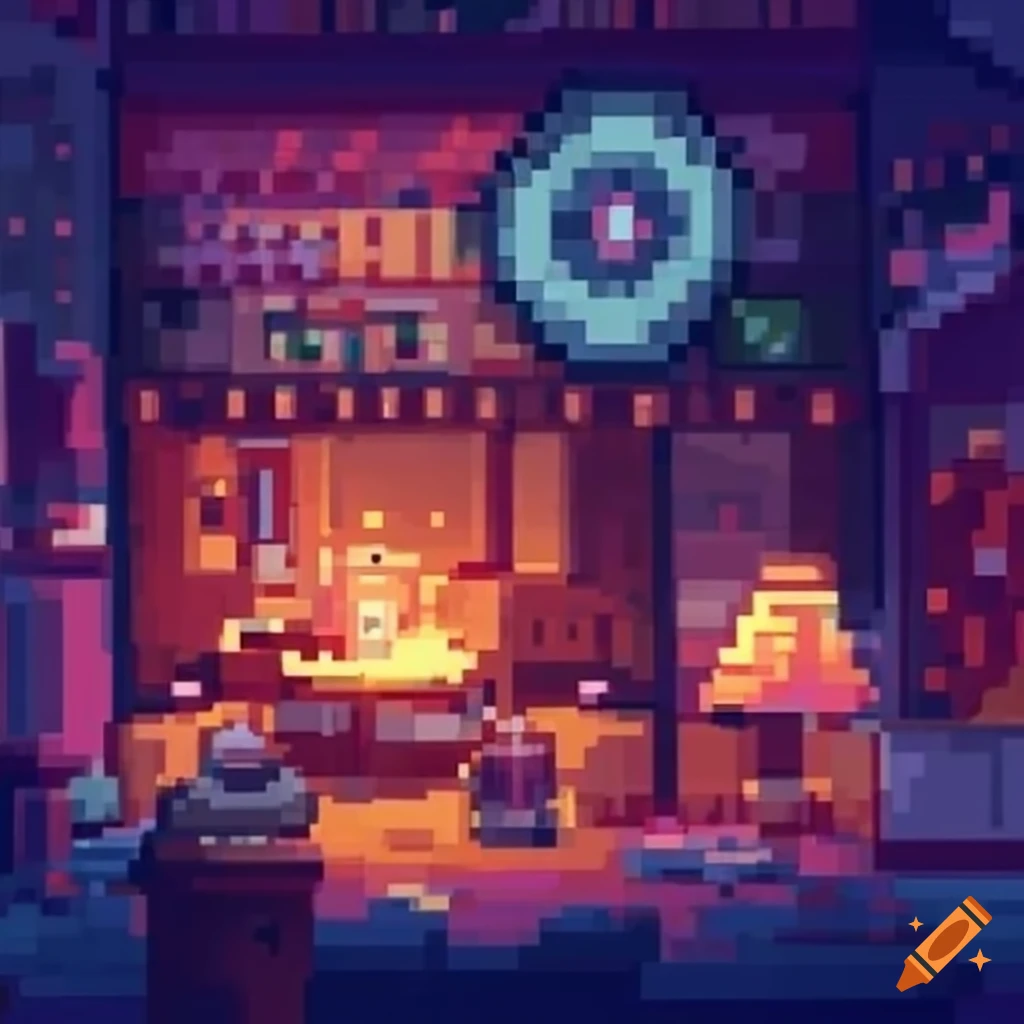 Pixel art, cozy bar