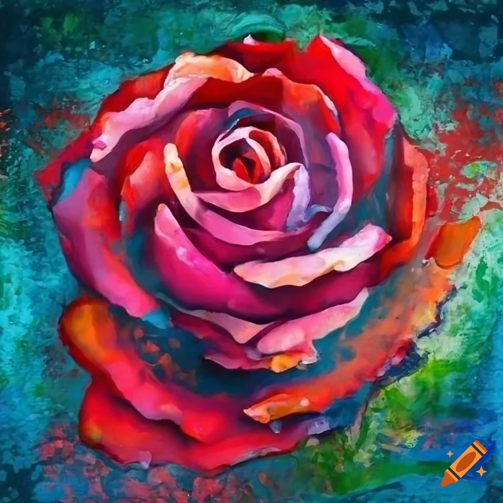 Bright rose painting with textured background created using salt