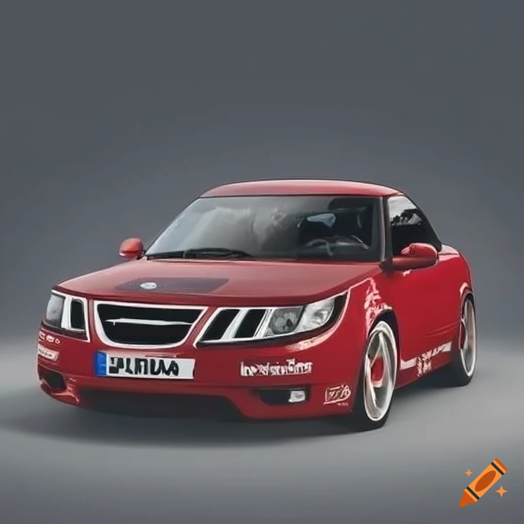British touring car inspired red 2005 saab 93 on Craiyon