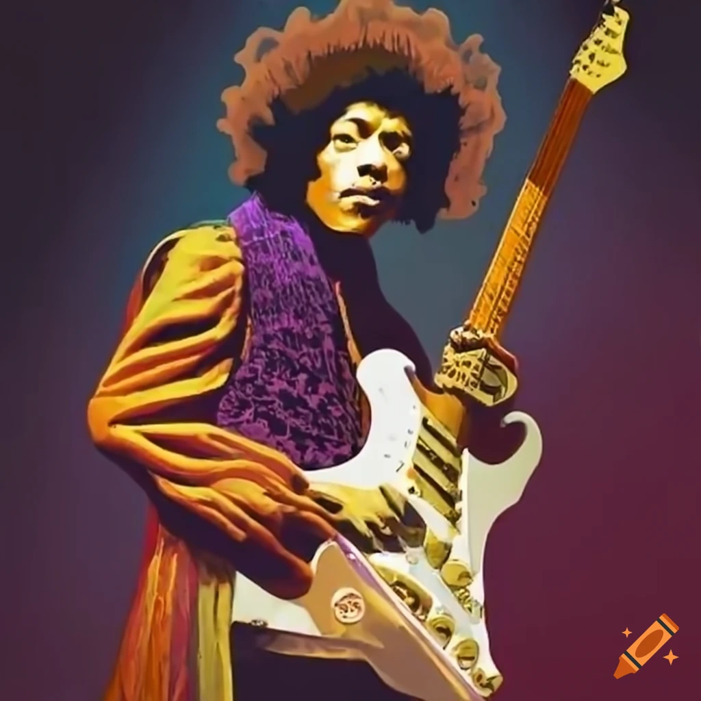 Hendrix rocking an electric guitar