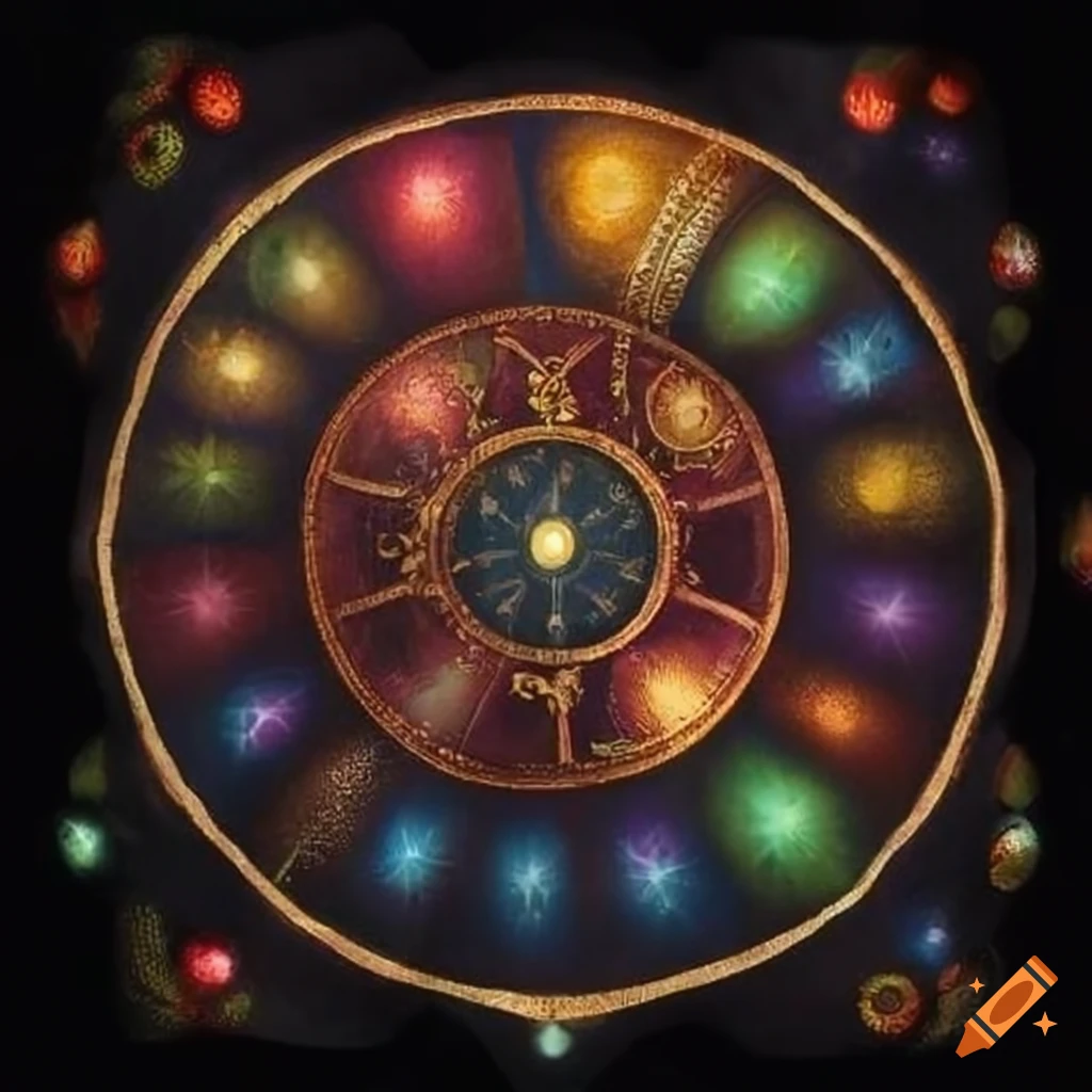 A mystical divination cloth featuring the wheel of fortune