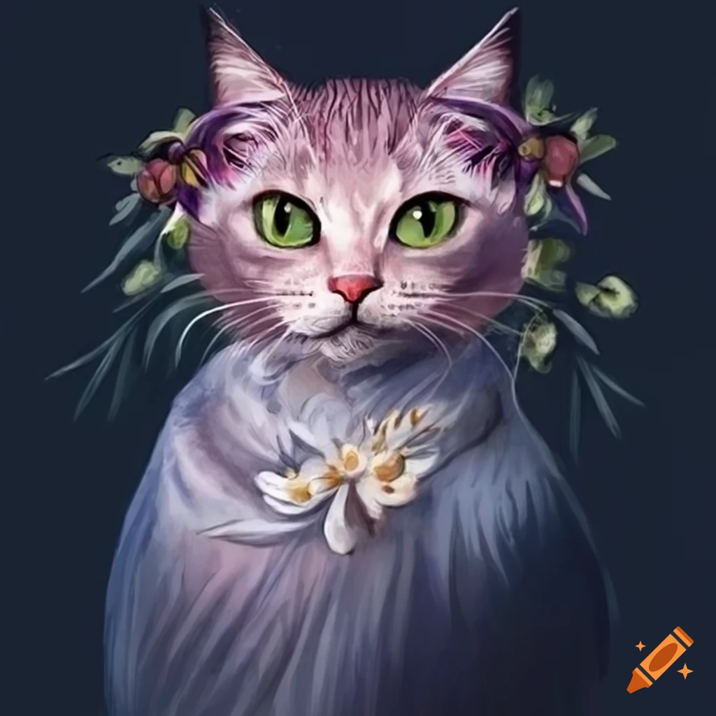 Cat With Flower Crown Drawing | Best Flower Site
