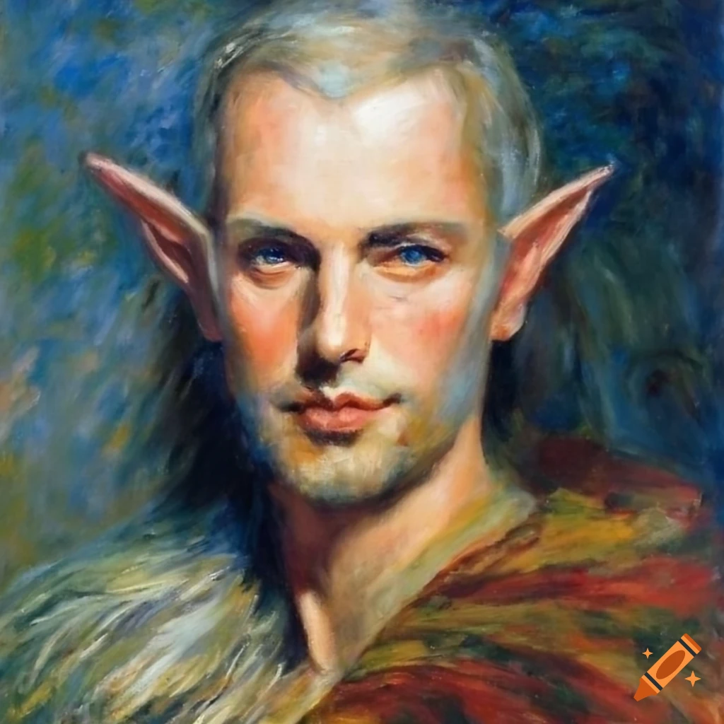 A painting of dwemer lord Kagrenac with pointy elf ears, in the style ...