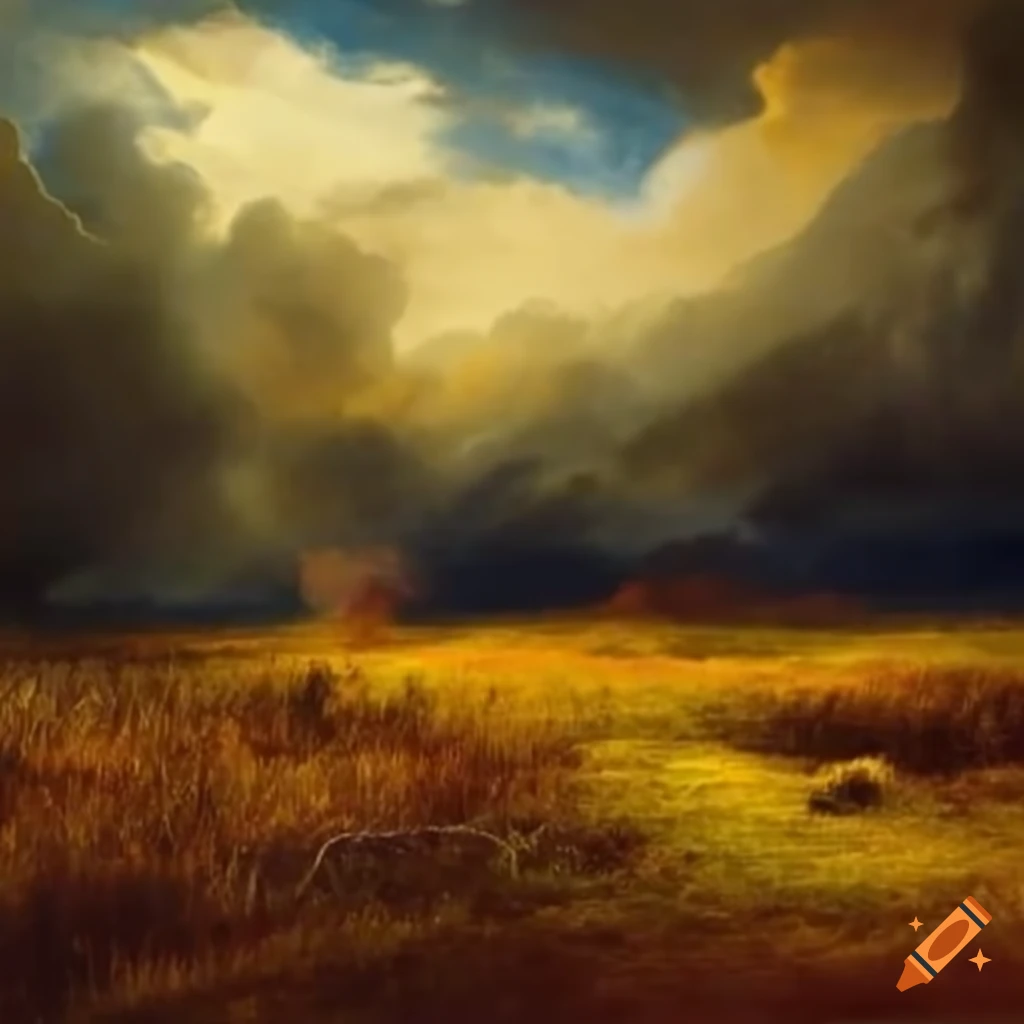 Turner's vivid prairie landscape with dramatic stormy skies on Craiyon