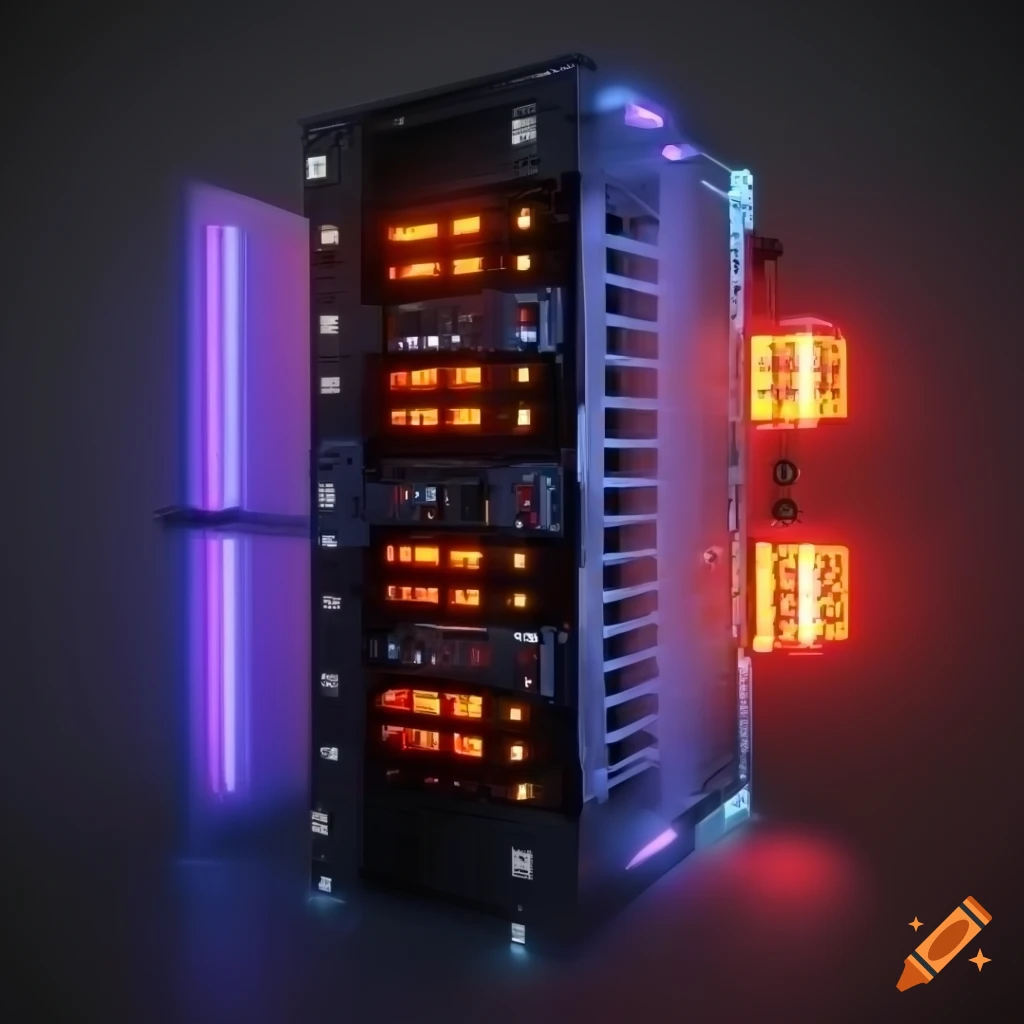 A server rack with a indicators lights on it, a computer rendering by ...