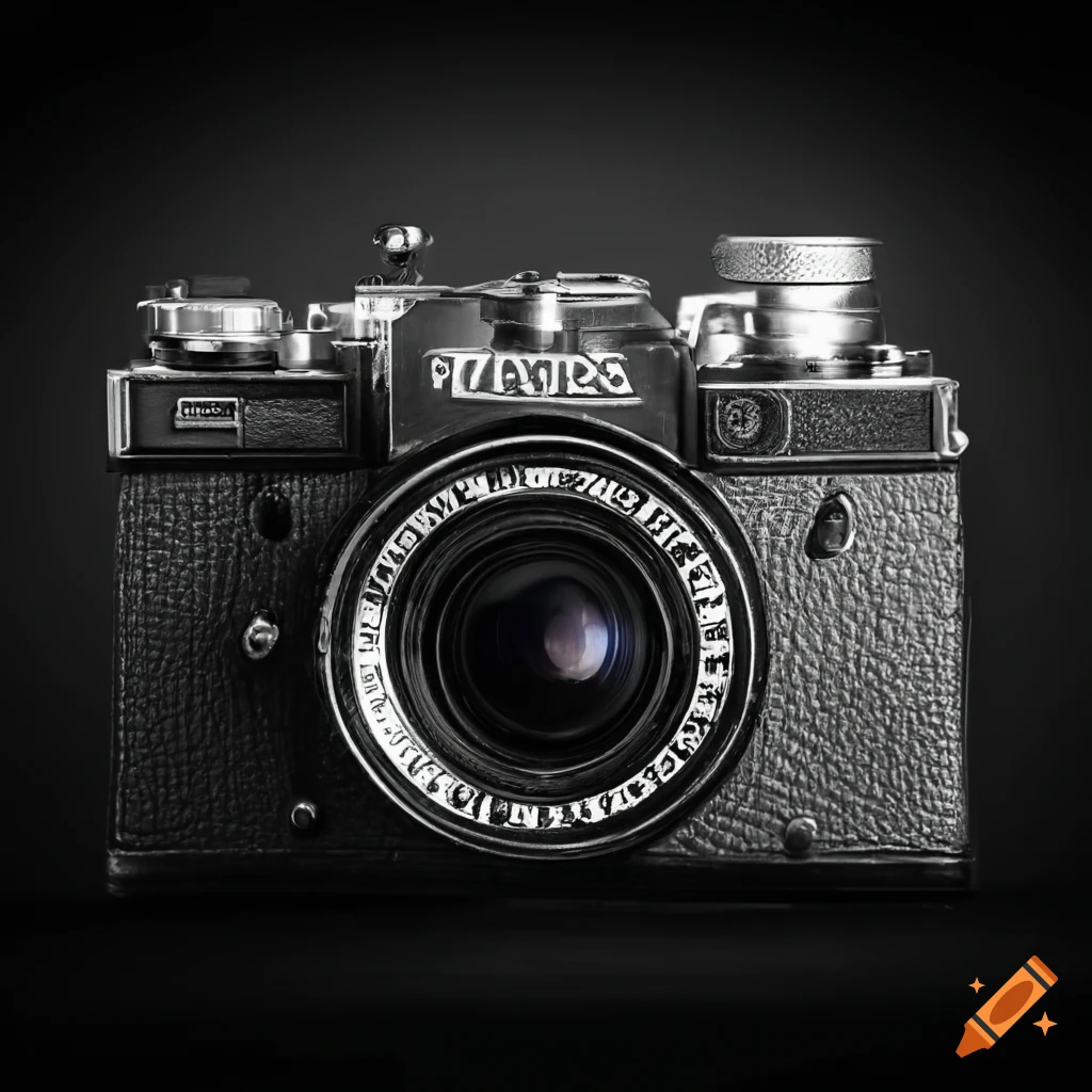 Vintage camera, photorealistic, black and white photograph on Craiyon
