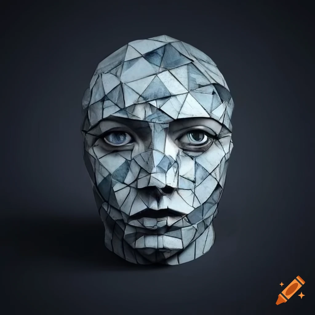 Surreal geometric marble human face experiencing crippling sadness on Craiyon