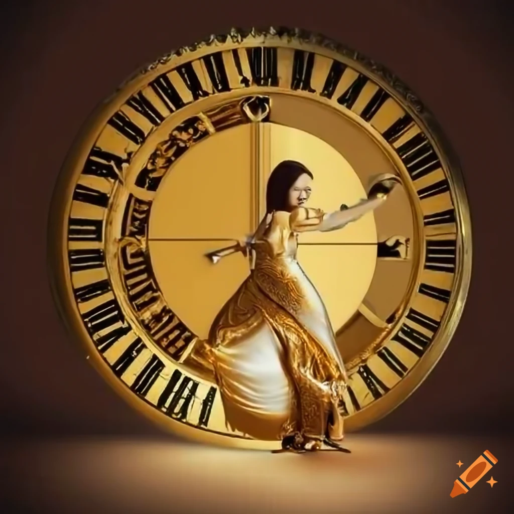 Golden woman infront of golden clock on Craiyon