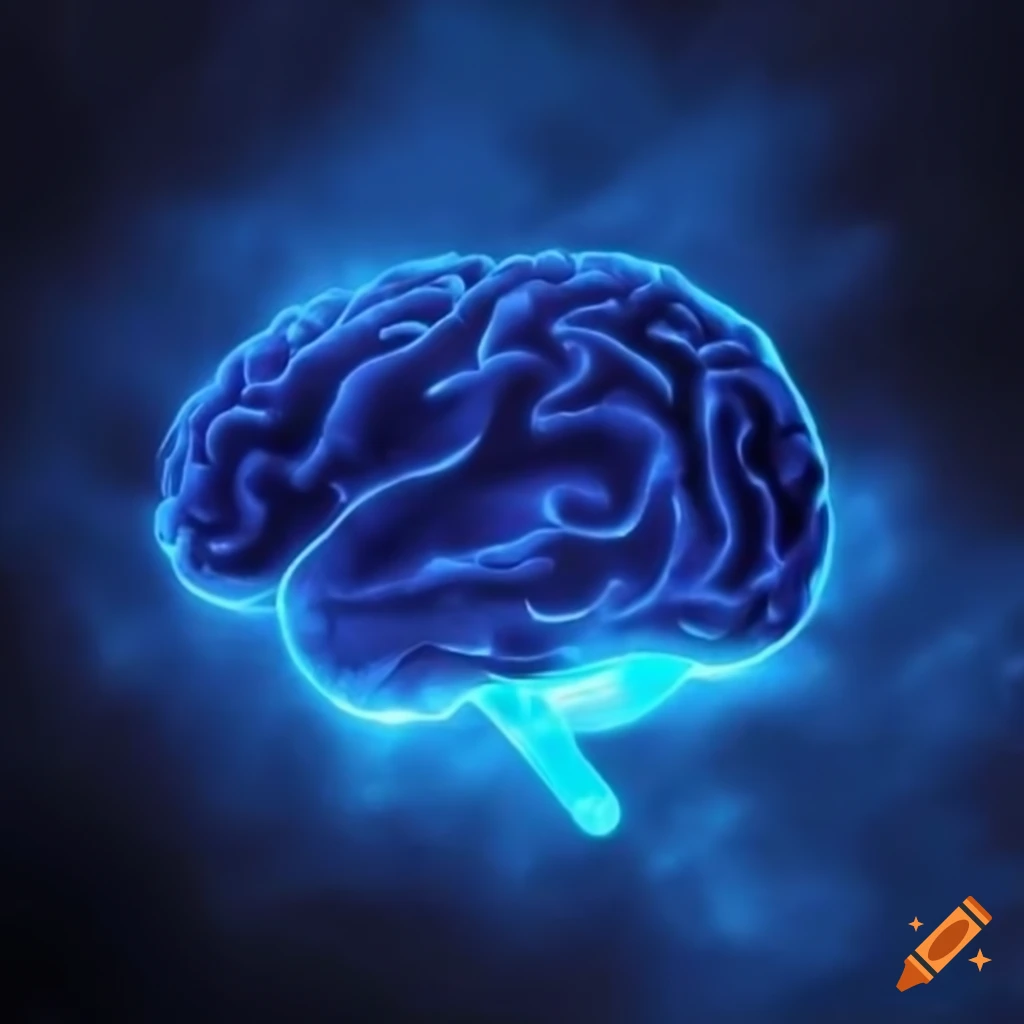 Glowing blue brain in a dark, starry sky