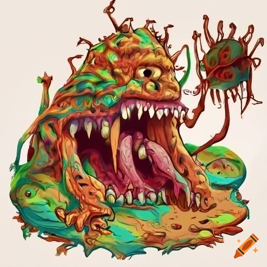A color drawing of a monster rendered in the style of erol otus