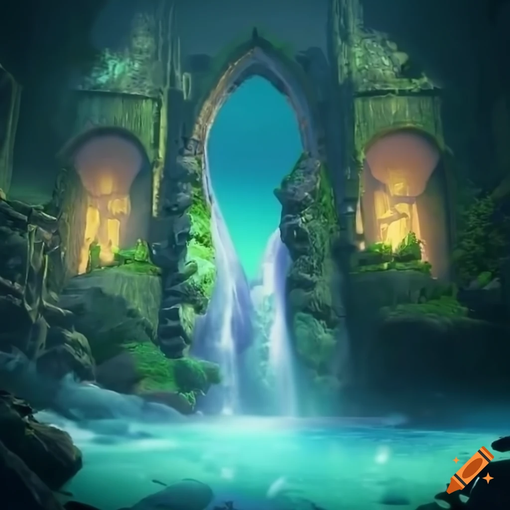 Portal opaque to another world inside of a cove, high definition, with ...