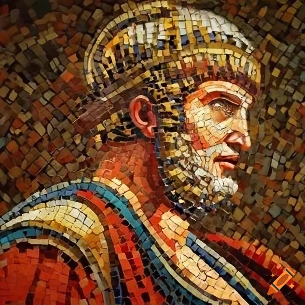 Parsifal mosaic vibrant painting detailed, king cesar and roman warrior ...