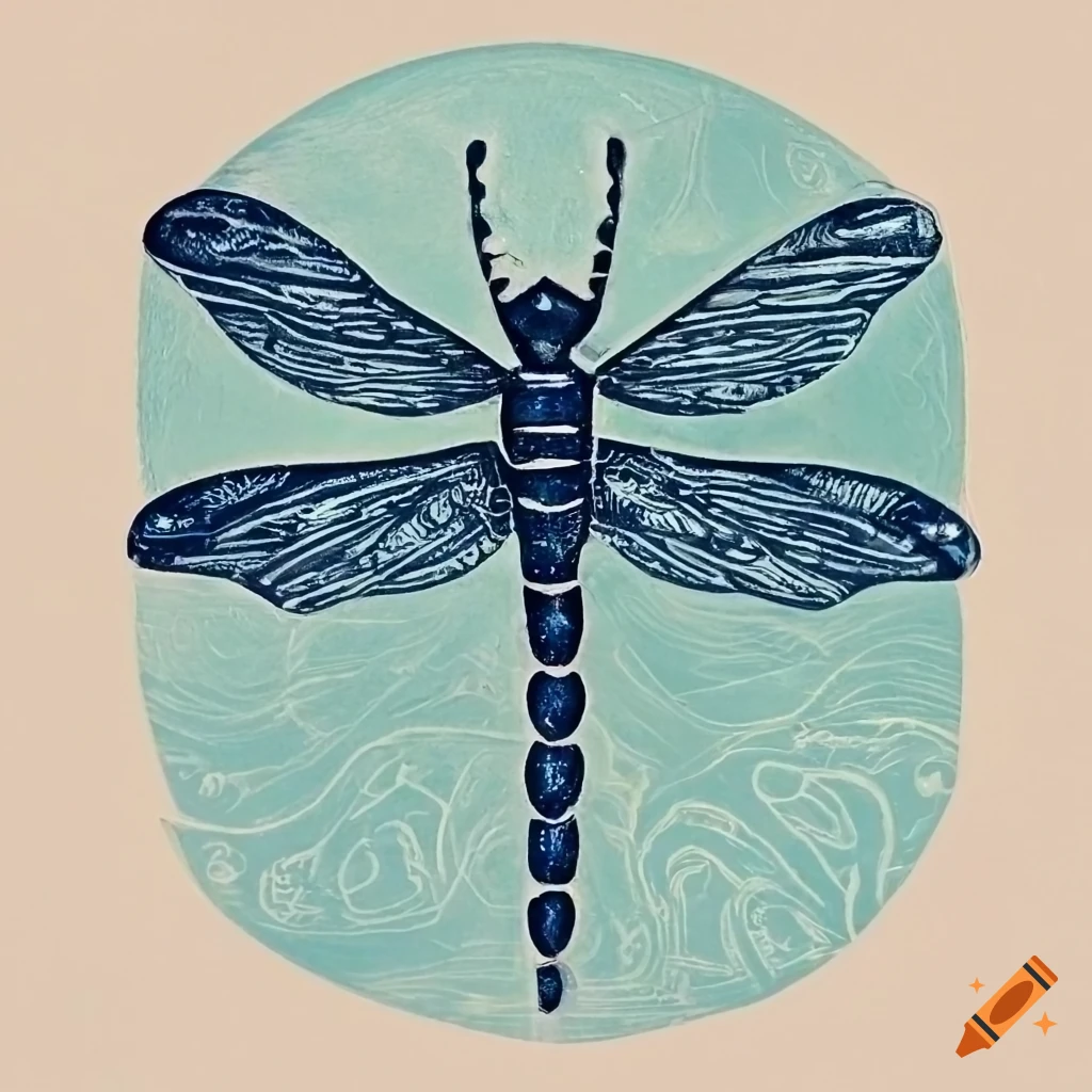Dragonfly linocut style on Craiyon