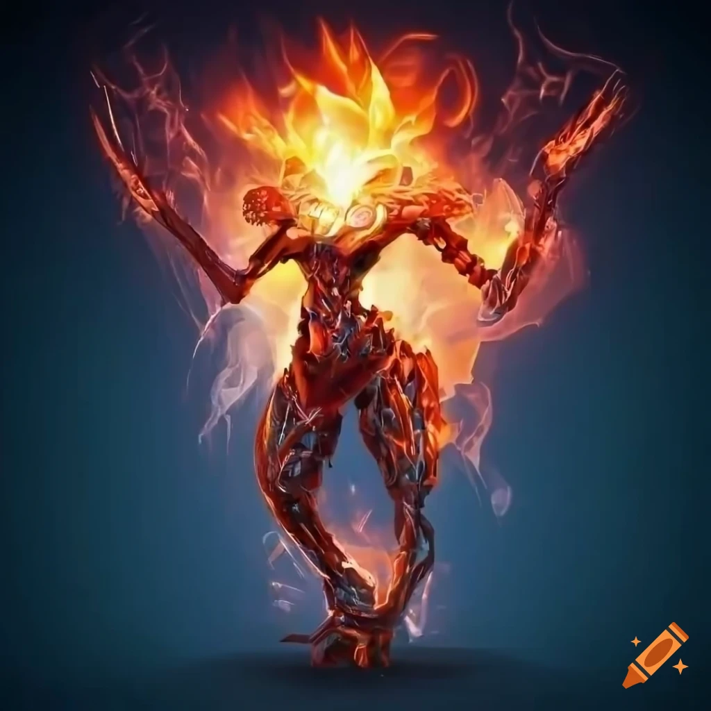 Fire wielding elemental [[robotic praying mantis being]], character ...