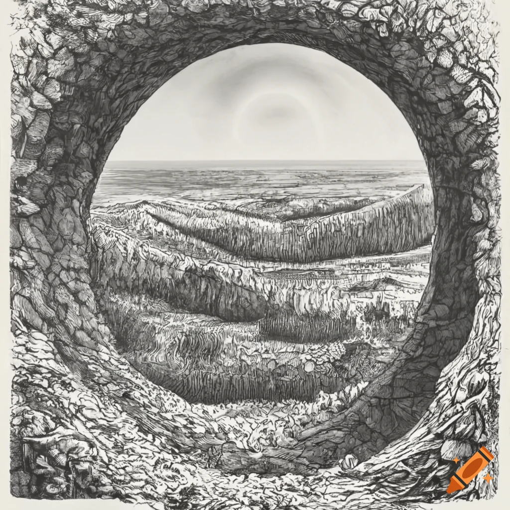 Round cave , in the midlle is small island with grass and around are ...