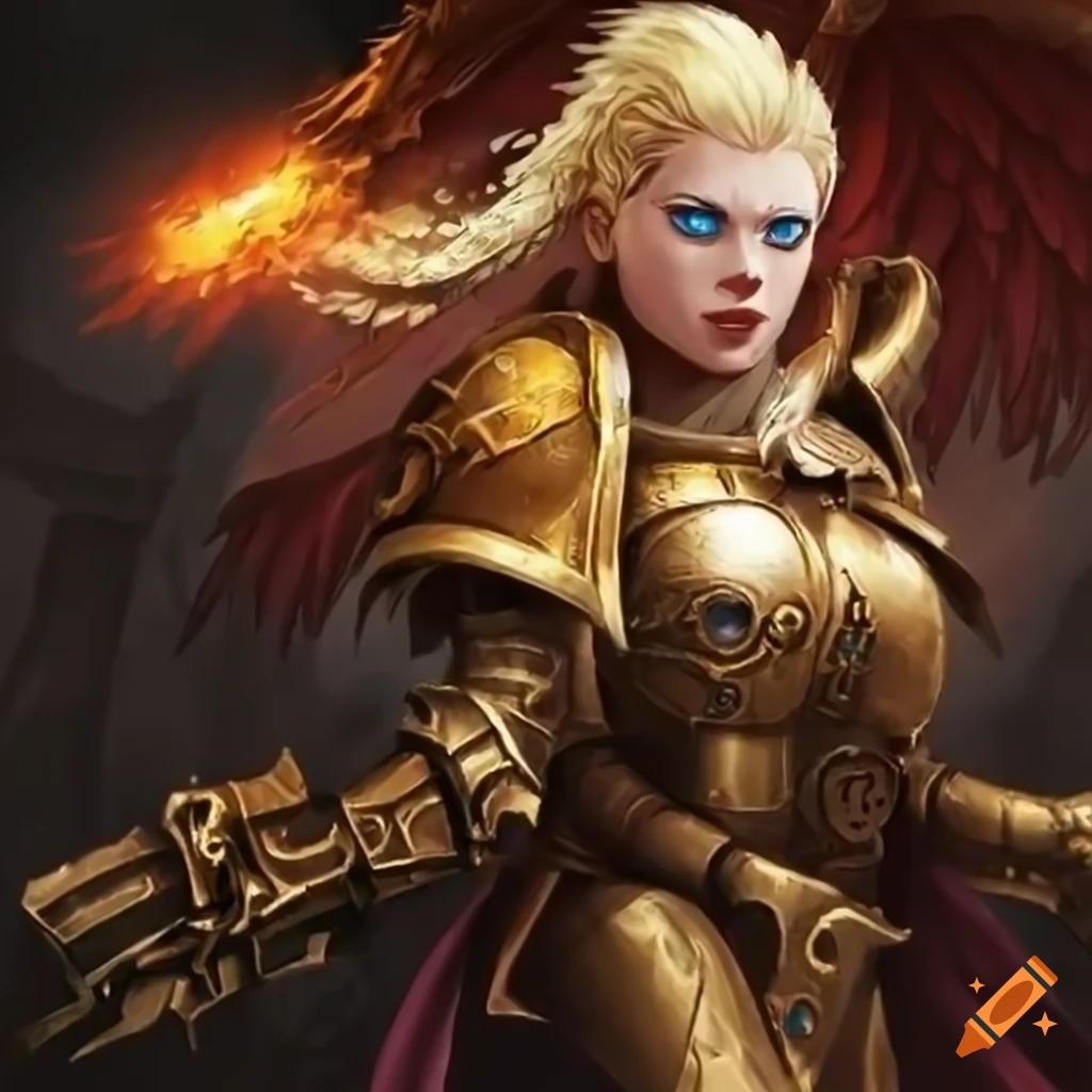 Warhammer 40k sanguinius wings blonde hair female blue eyes dynamic ...
