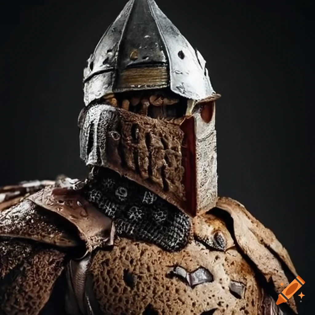Warrior with armor made out of bread on Craiyon
