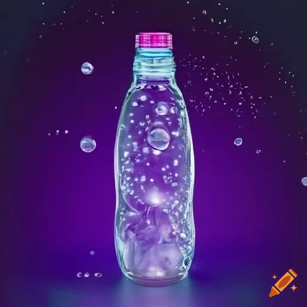 Transparent plastic bottle with sparkling galaxy water and bubbles ...