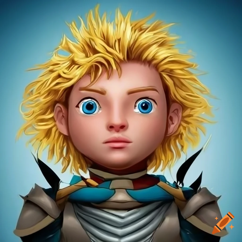 Illustration of a brave warrior with blond hair on Craiyon