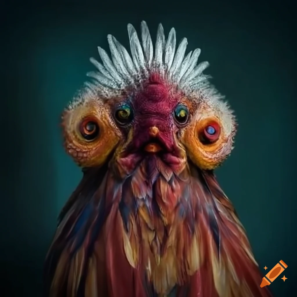 A whimsical hybrid creature inspired by both lizards and roosters, with ...