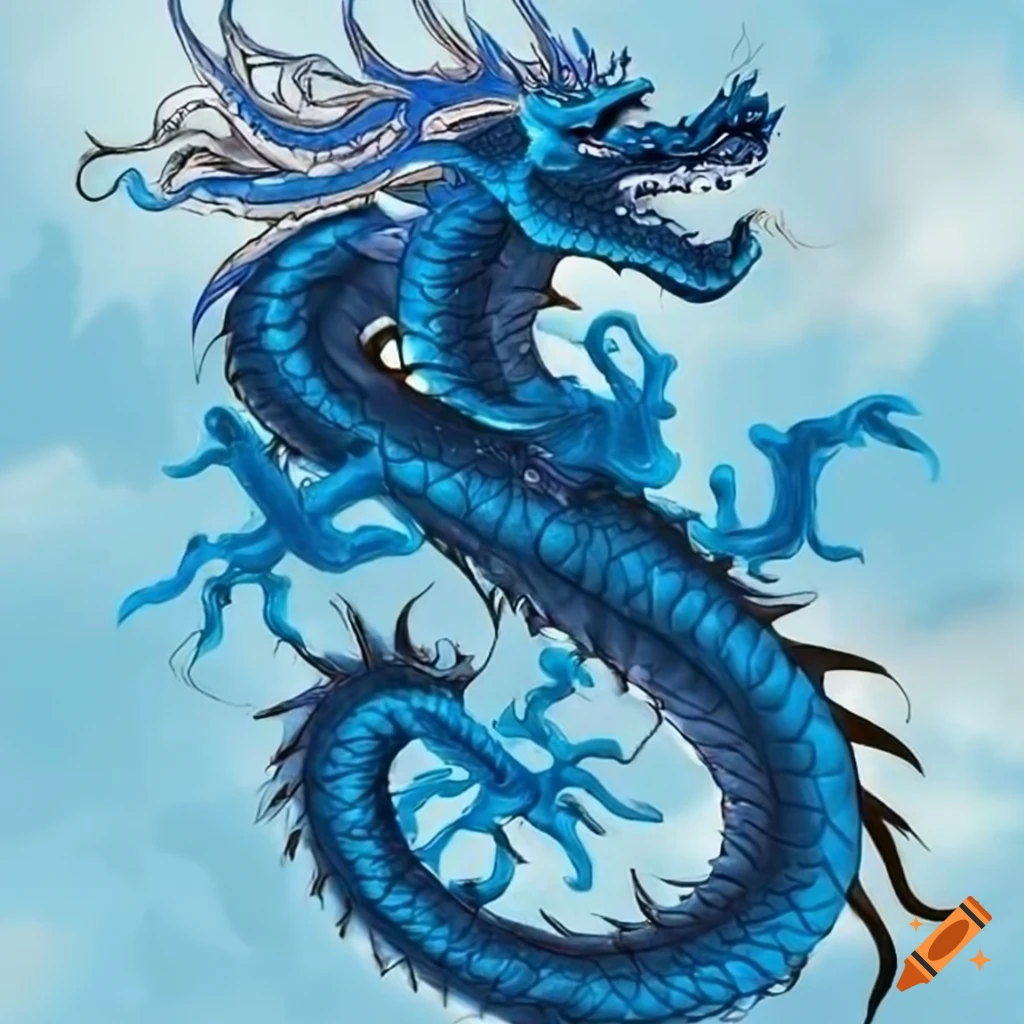 Japanese dragon with blue on Craiyon