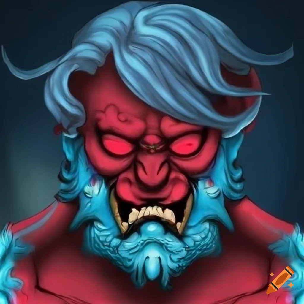 Red oni and blue oni in ukiyo-e style on Craiyon