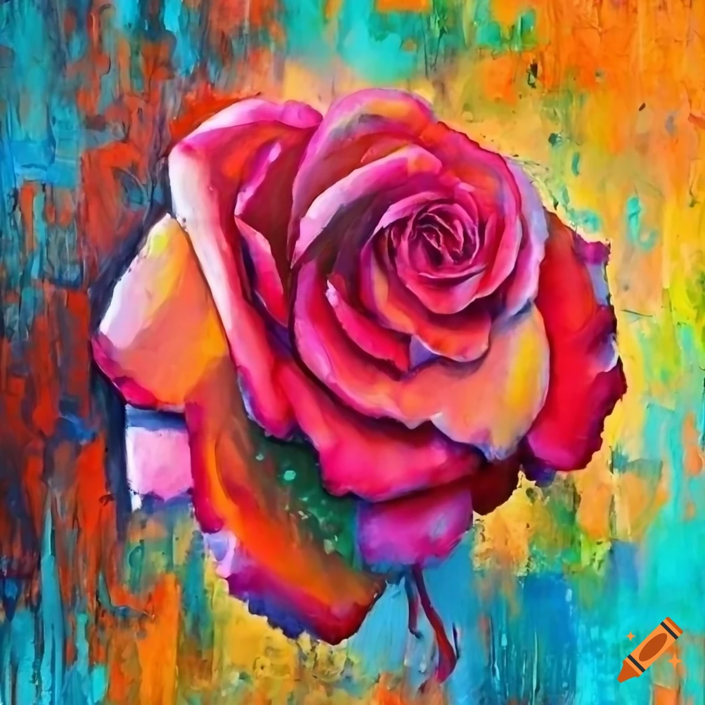 Bright rose painting with textured background created using salt
