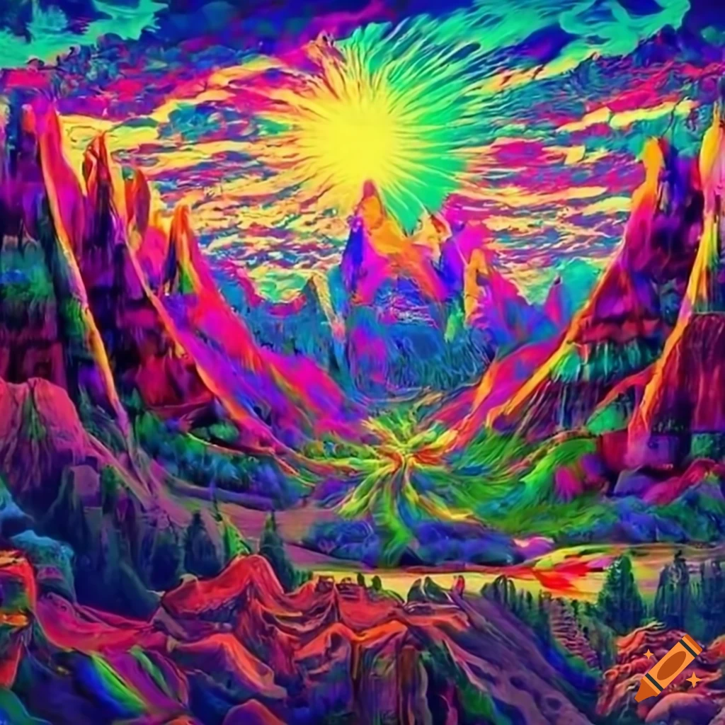 Psychedelic mountain landscape of the battle at gardens gate