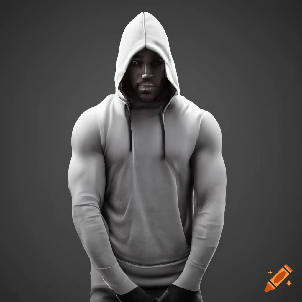 Photo realistic man with muscular frame wearing the Hoodie in this ...